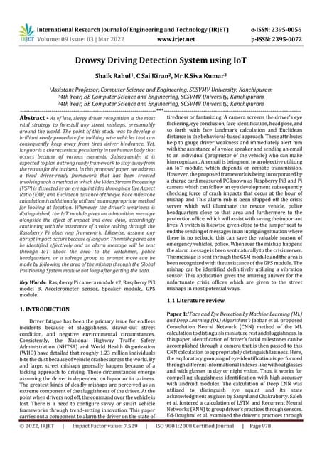 Drowsy Driving Detection System Using Iot Pdf