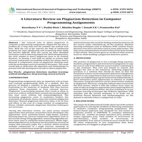 A Literature Review On Plagiarism Detection In Computer Programming Assignments Pdf 