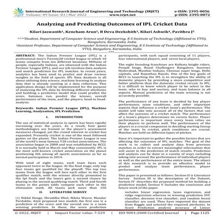 Analyzing and Predicting Outcomes of IPL Cricket Data | PDF