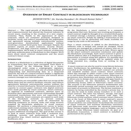 OVERVIEW OF SMART CONTRACT IN BLOCKCHAIN TECHNOLOGY | PDF