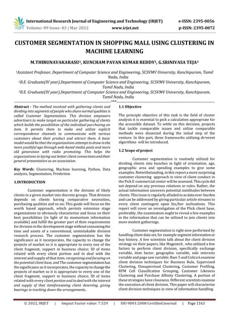 Customer Segmentation In Shopping Mall Using Clustering In Machine Learning Pdf
