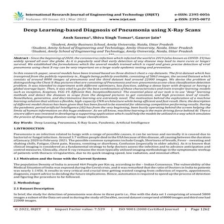 Deep Learning-based Diagnosis of Pneumonia using X-Ray Scans | PDF
