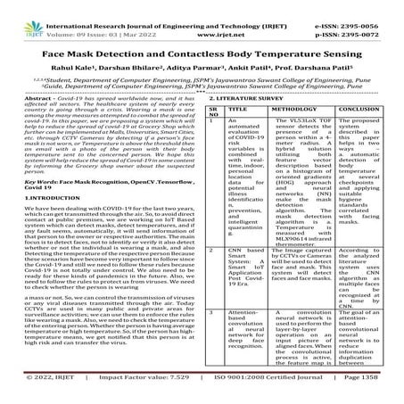 Face Mask Detection and Contactless Body Temperature Sensing | PDF