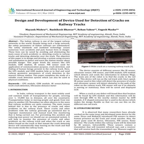 Design And Development Of Device Used For Detection Of Cracks On Railway Tracks Pdf