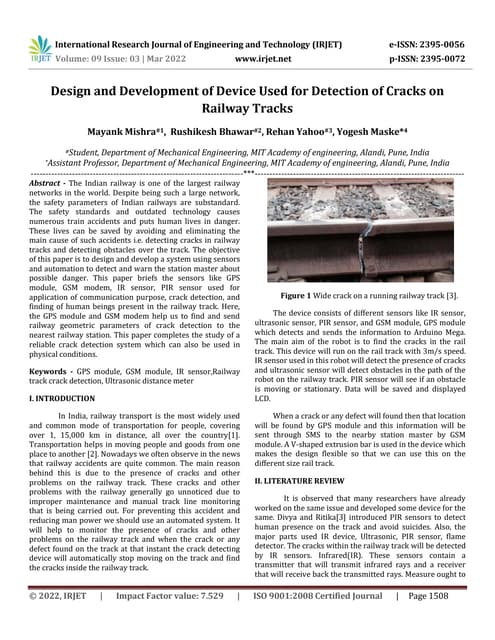 Design And Development Of Device Used For Detection Of Cracks On Railway Tracks Pdf