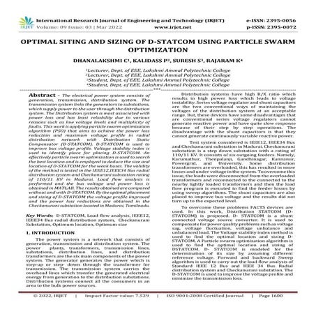 Optimal Siting And Sizing Of D Statcom Using Particle Swarm Optimization Pdf 3859