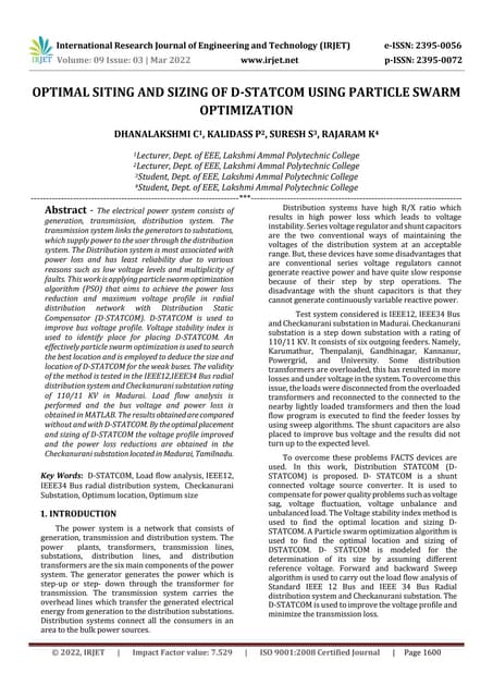 Optimal Siting And Sizing Of D Statcom Using Particle Swarm Optimization Pdf 3859