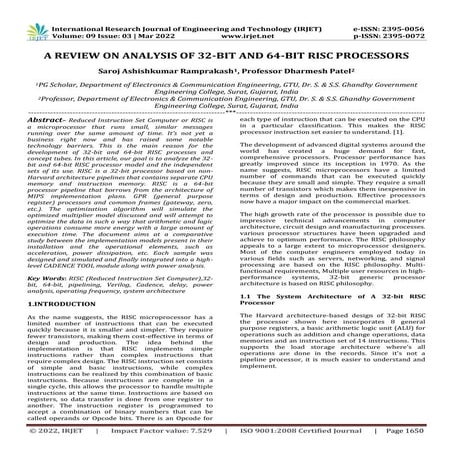 A Review On Analysis Of 32 Bit And 64 Bit Risc Processors Pdf 