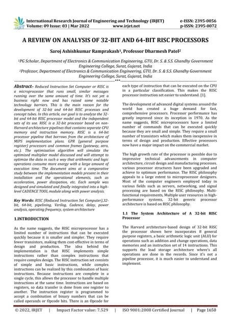 A Review On Analysis Of 32 Bit And 64 Bit Risc Processors Pdf