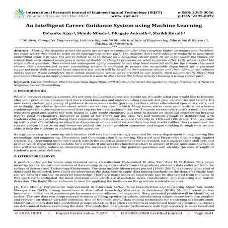 An Intelligent Career Guidance System using Machine Learning | PDF