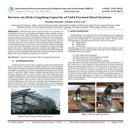 Review on Web Crippling Capacity of Cold Formed Steel Sections | PDF