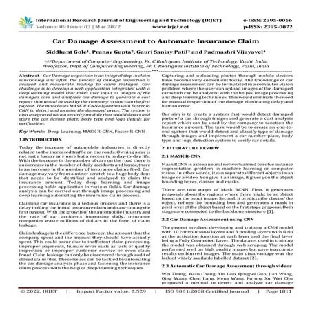Car Damage Assessment to Automate Insurance Claim | PDF