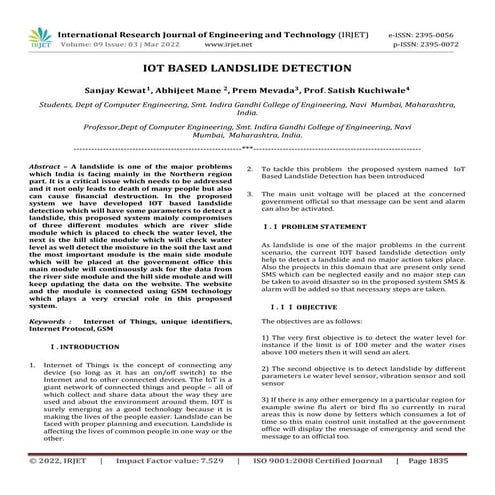 Iot Based Landslide Detection Pdf Internet Computing