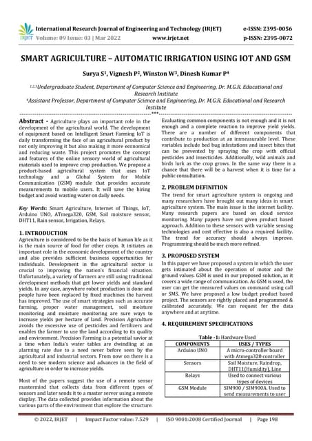 Iot based smart irrigation system | PPT