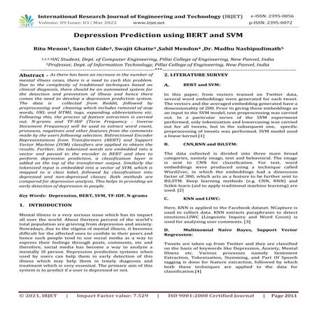 Depression Prediction using BERT and SVM | PDF | Mental Health | Diseases and Conditions