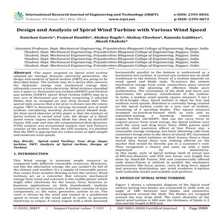 Design and Analysis of Spiral Wind Turbine with Various Wind Speed | PDF
