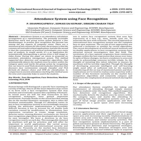 Attendance System using Face Recognition | PDF