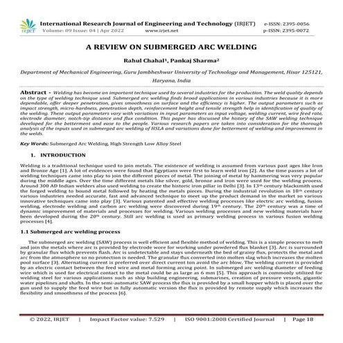 A REVIEW ON SUBMERGED ARC WELDING | PDF
