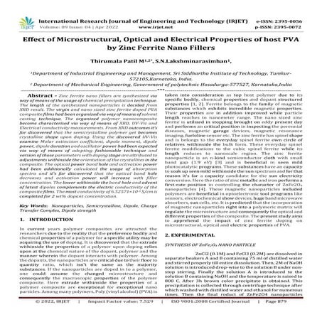Effect of Microstructural, Optical and Electrical Properties of host PVA by Zinc Ferrite Nano ...