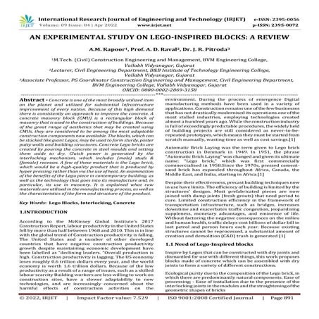 AN EXPERIMENTAL STUDY ON LEGO-INSPIRED BLOCKS: A REVIEW | PDF