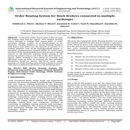 Order Routing System for Stock Brokers connected to multiple exchanges | PDF