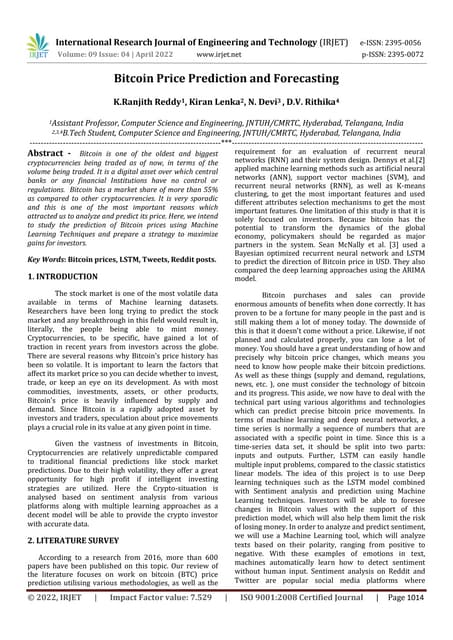 Bitcoin Price Prediction And Forecasting Pdf