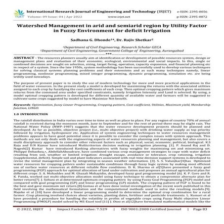 Watershed Management in arid and semiarid region by Utility Factor in ...