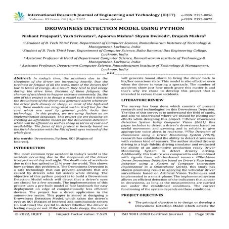 Drowsiness Detection Using Machine Learning 1 Pptx