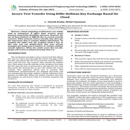 Secure Text Transfer Using Diffie-Hellman Key Exchange Based On Cloud | PDF | Computing ...