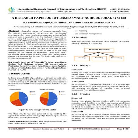 A RESEARCH PAPER ON IOT BASED SMART AGRICULTURAL SYSTEM | PDF