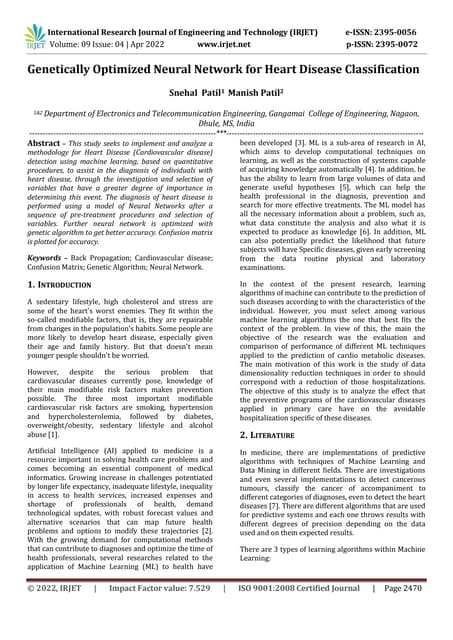 Genetically Optimized Neural Network for Heart Disease Classification | PDF Genetically Optimized Neural Network for Heart Disease Classification | PDF