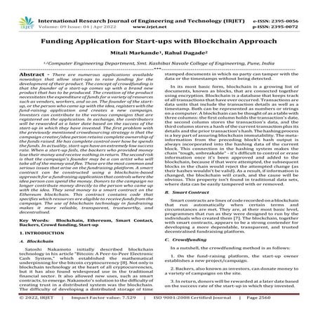Funding Application for Start-ups with Blockchain Approach | PDF