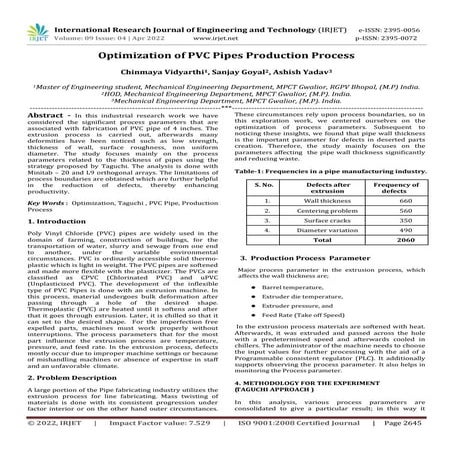 Optimization of PVC Pipes Production Process | PDF