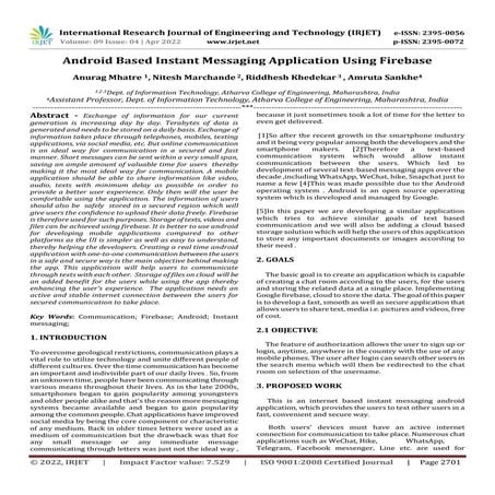 Android Based Instant Messaging Application Using Firebase | PDF | Operating Systems | Computer ...