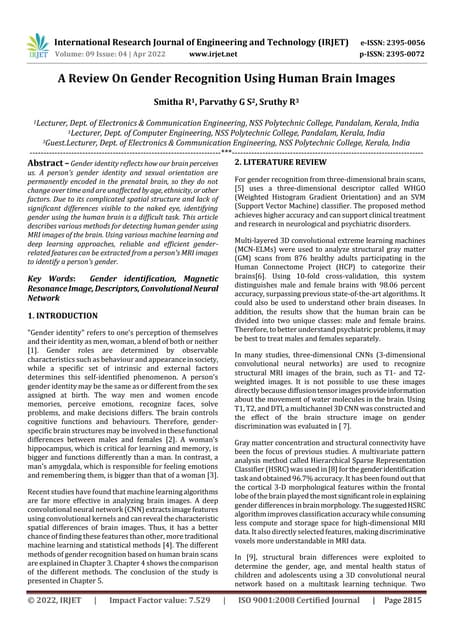 A Review On Gender Recognition Using Human Brain Images Pdf