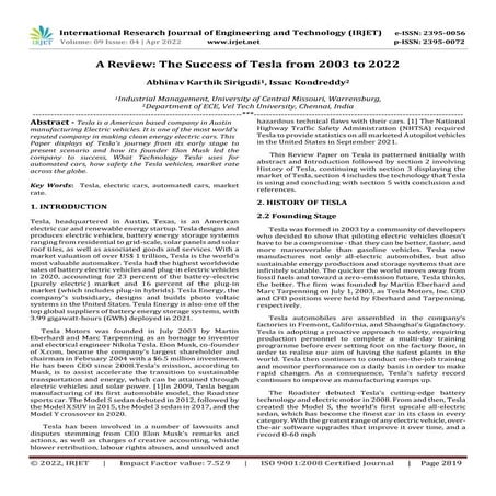 A Review: The Success of Tesla from 2003 to 2022 | PDF