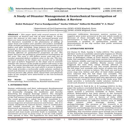 A Study of Disaster Management & Geotechnical Investigation of ...