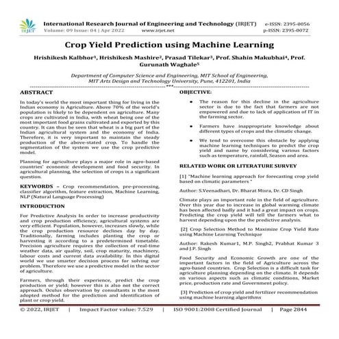 Crop Recommendation System Using Machine Learning 
