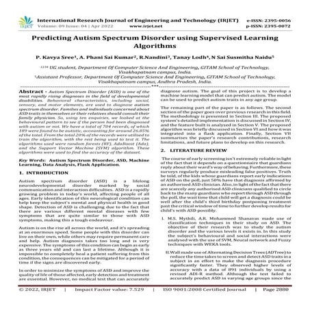 Predicting Autism Spectrum Disorder using Supervised Learning Algorithms | PDF