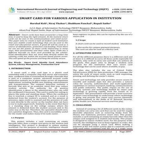 SMART CARD FOR VARIOUS APPLICATION IN INSTITUTION | PDF | Credit Cards ...