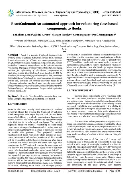 Reactcodemod An Automated Approach For Refactoring Class Based
