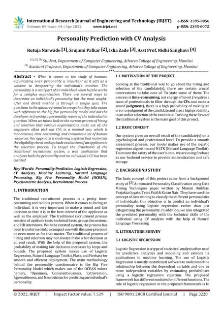 Personality Prediction and CV Analysis System | PDF