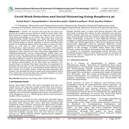 Covid Mask Detection and Social Distancing Using Raspberry pi | PDF