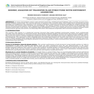SEISMIC ANALYSIS OF TRANSFER SLAB STRUCTURE WITH DIFFERENT GEOMETRY | PDF