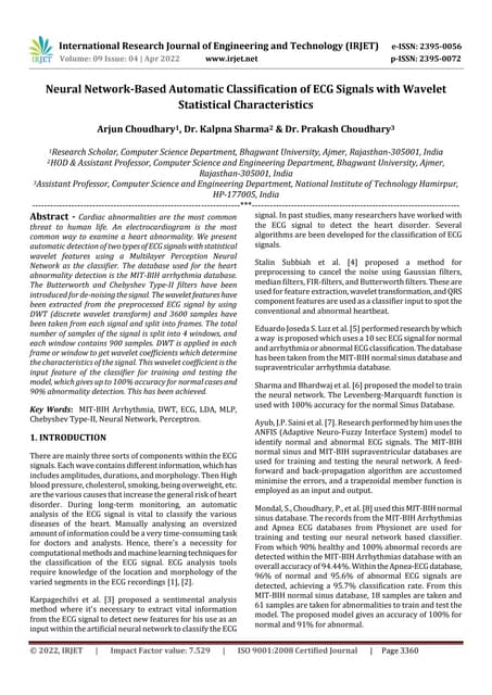 Neural Network Based Automatic Classification Of Ecg Signals With
