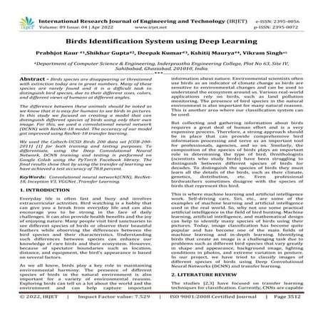 Birds Identification System using Deep Learning | PDF | Birdwatching ...