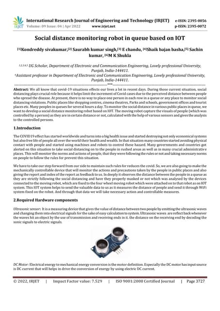 Social Distance Monitoring Robot In Queue Based On Iot Pdf
