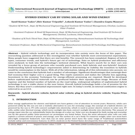 HYBRID ENERGY CAR BY USING SOLAR AND WIND ENERGY | PDF