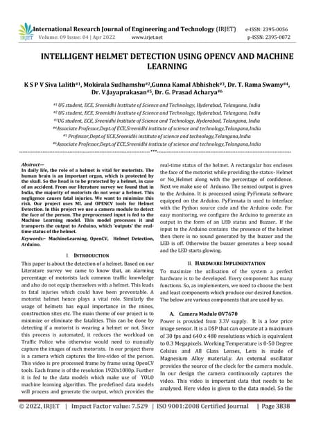 Intelligent Helmet Detection Using Opencv And Machine Learning Pdf