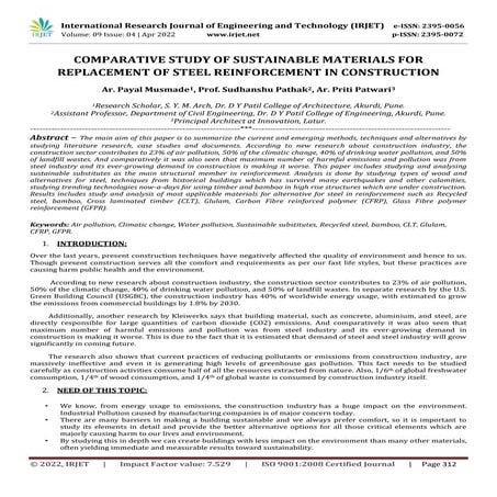 COMPARATIVE STUDY OF SUSTAINABLE MATERIALS FOR REPLACEMENT OF STEEL ...